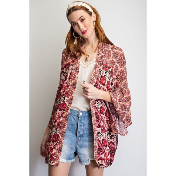 easel | Kimonos & Yukatas | Easel Pale Red Mix N Match Printed Flowy ...
